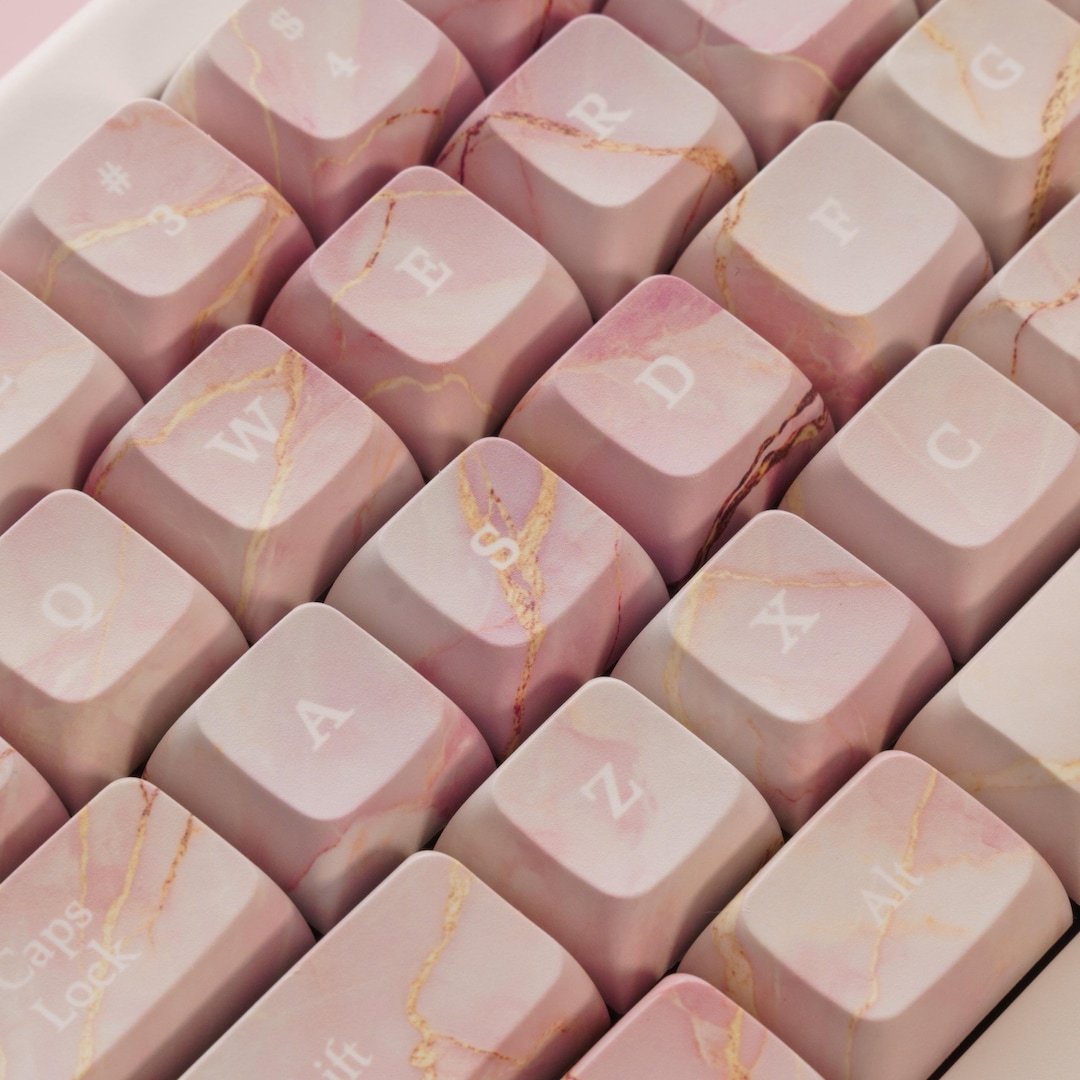 Pink Marble Keycaps for Mechanical Keyboards Pretty Aesthetic Key Caps ...