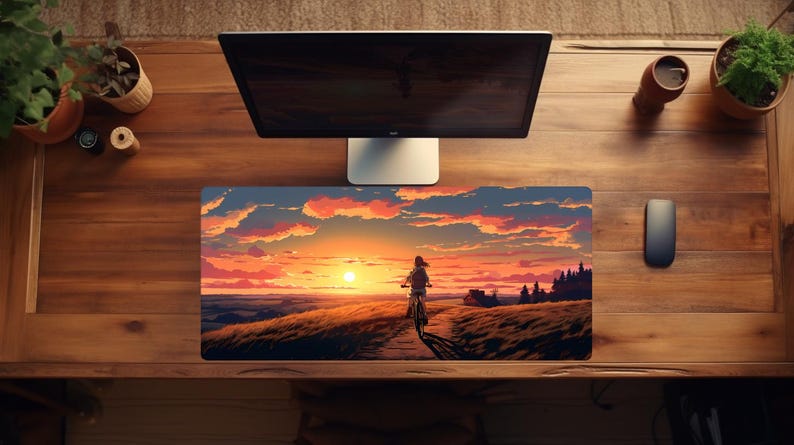 GHIBLI STYLE Sunset Sky Deskmat Large Aesthetic Orange Mousepad for ...