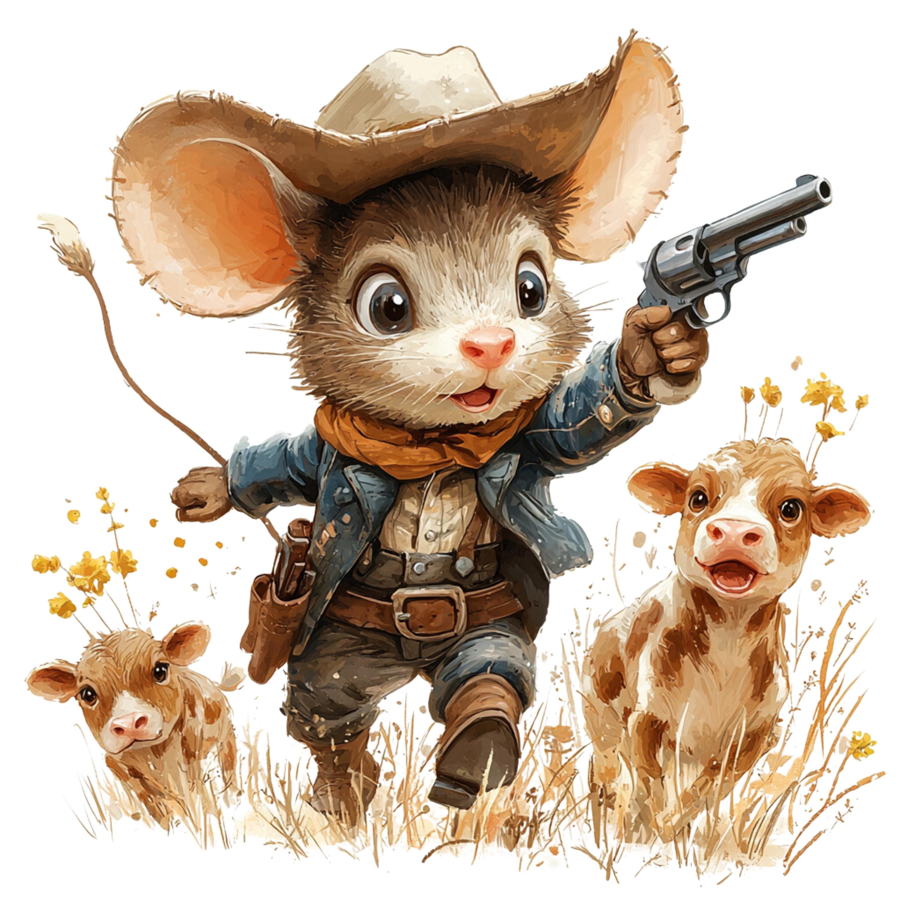 Cute Cowboy Mouse Clipart Bundle, Western Cartoon Digital Download ...