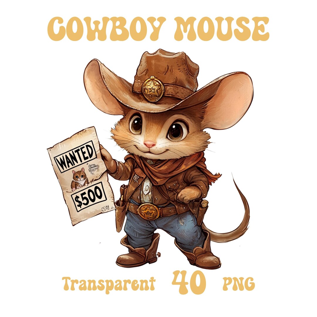 Cute Cowboy Mouse Clipart Bundle, Western Cartoon Digital Download ...