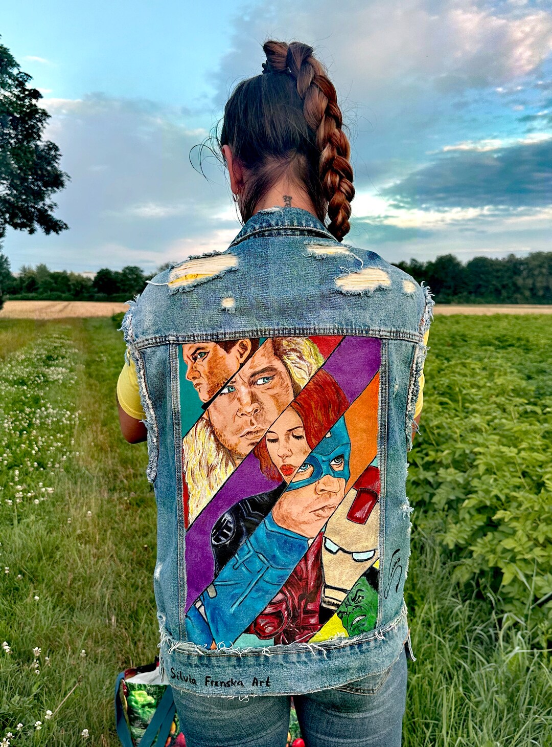 Hand Painted Denim Marvel Characters Vest - Etsy