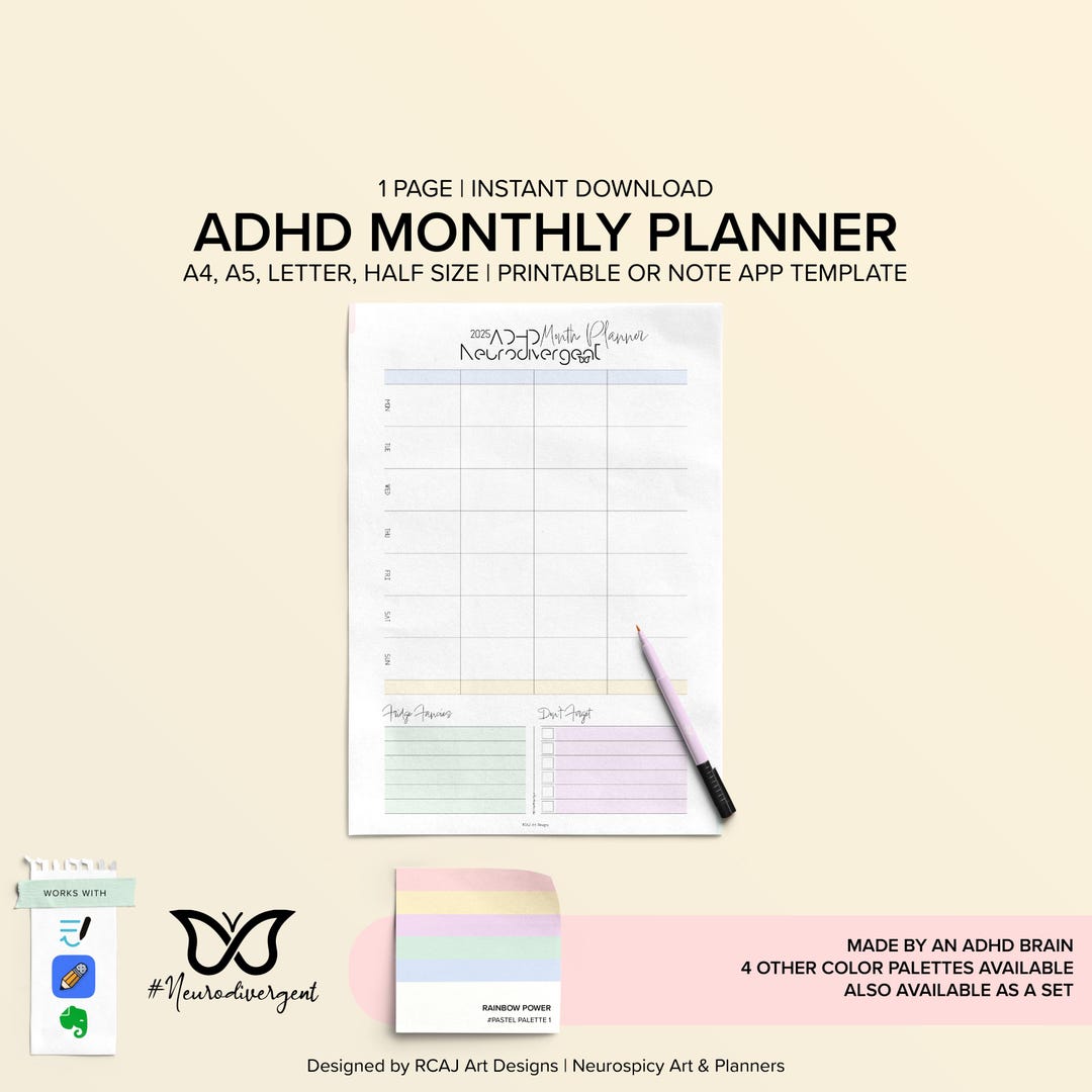 ADHD Monthly Planner: Neurodivergent Habit Tracker (PDF Files) - Etsy