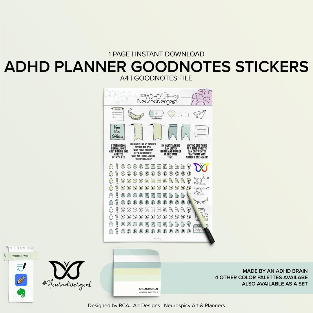 ADHD Planner Goodnotes Stickers Instant Download Digital Planner ...