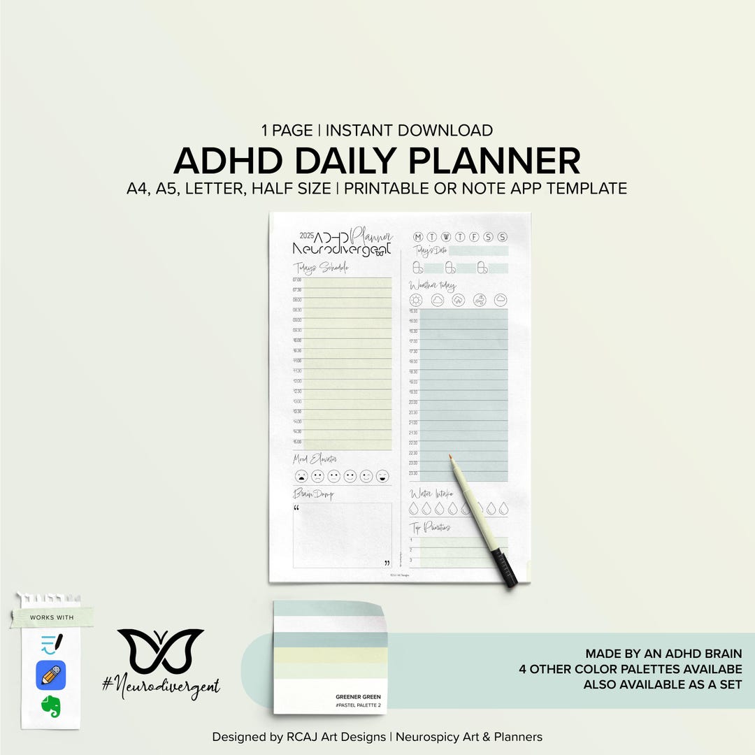 ADHD Daily Planner Template for Goodnotes Notability .pdf Files ...