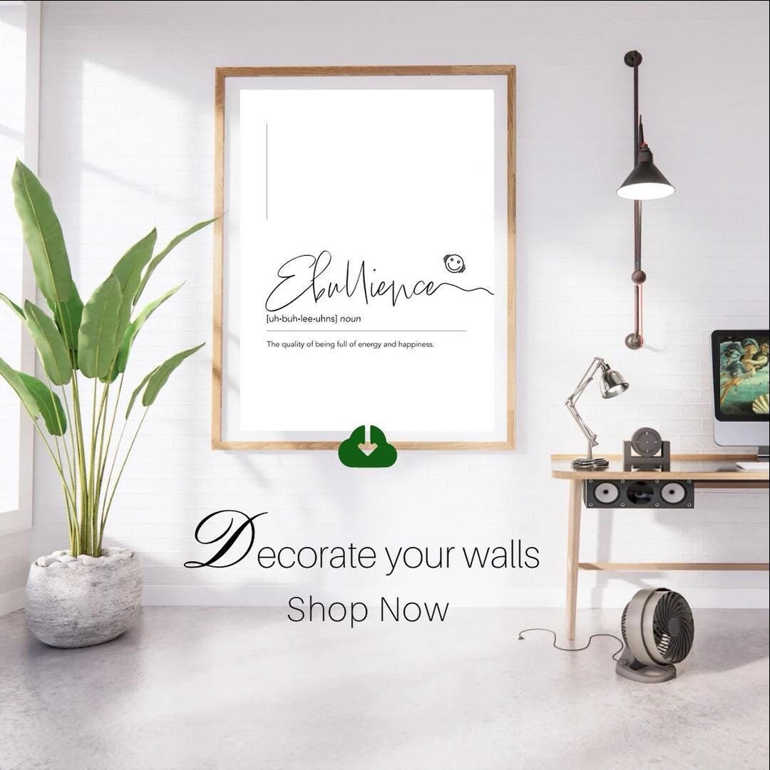 English Definition Print - ‘ebullience’ Word Art Poster, Minimalist ...