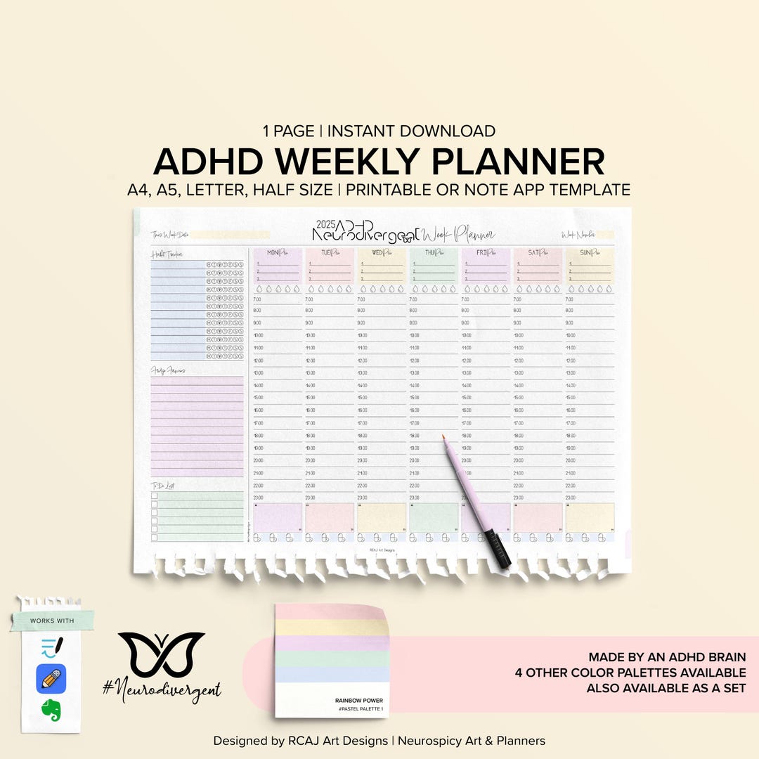 ADHD Printable Weekly Planner - Instant Download Digital Planner A4/a5 ...