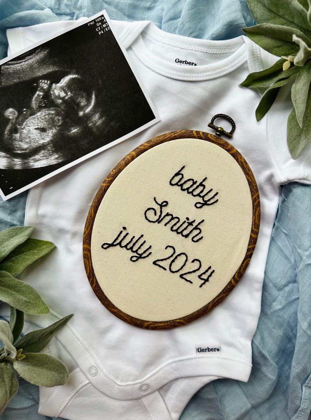 Hand Embroidered Baby Announcement - Etsy