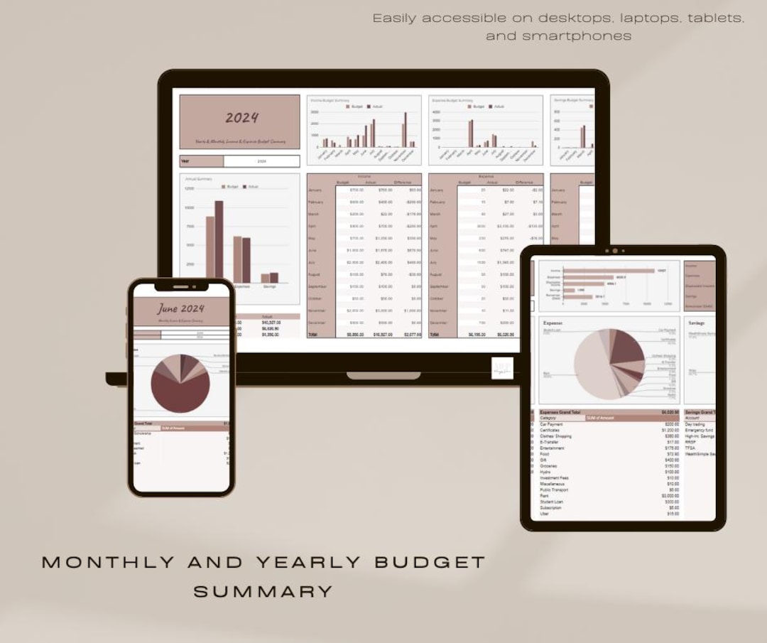 Minimalist Income, Expense, & Savings Tracker | Monthly and Yearly ...