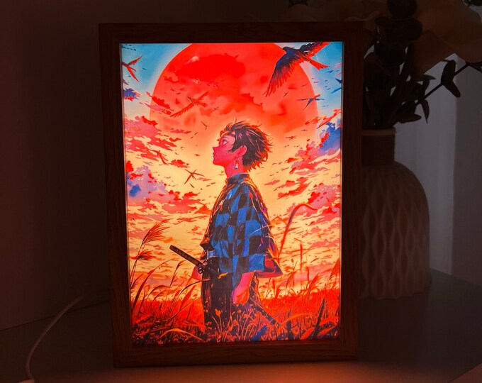 LED Frame Demon Slayer Light-up Painting, Wall Art Light, Wooden Frame ...