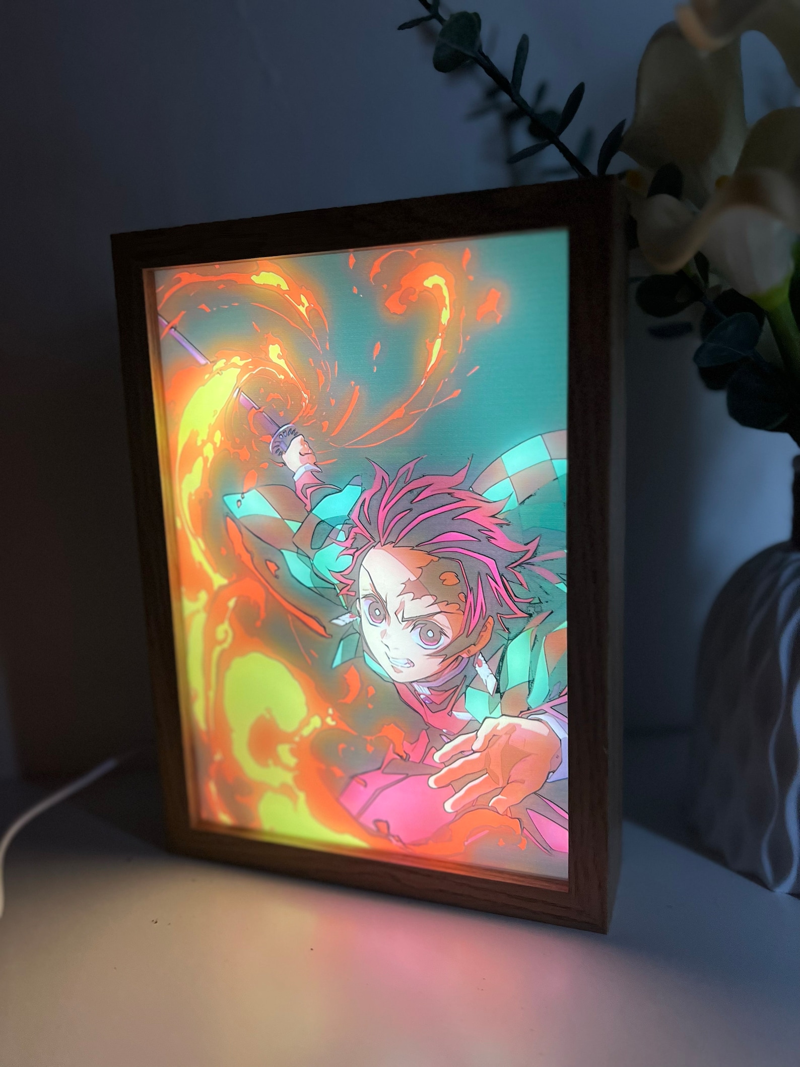 Demon Slayer LED Frame, Light-up Painting, Wall Art Light, Wooden Frame ...