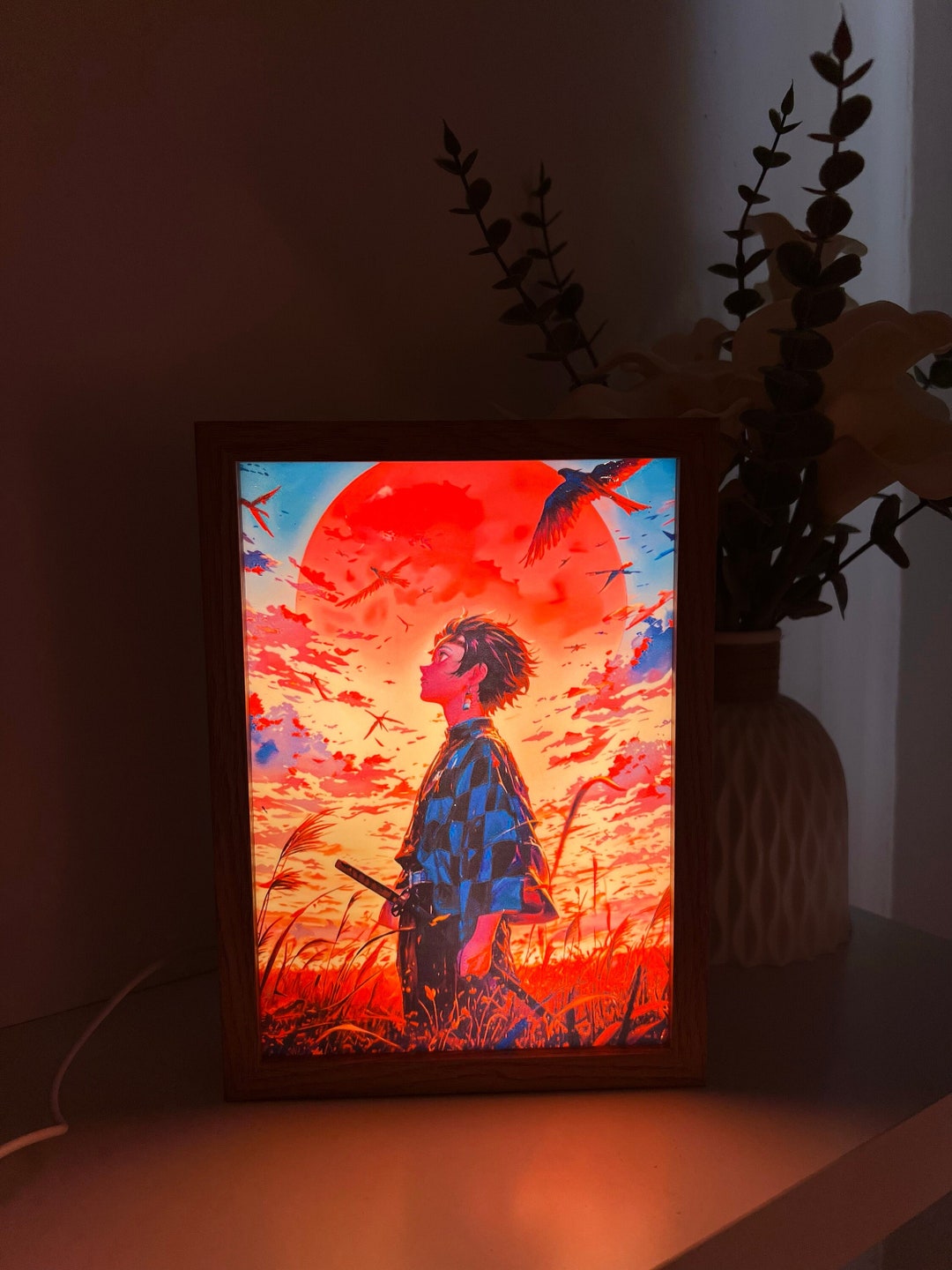 LED Frame Demon Slayer Light-up Painting, Wall Art Light, Wooden Frame ...
