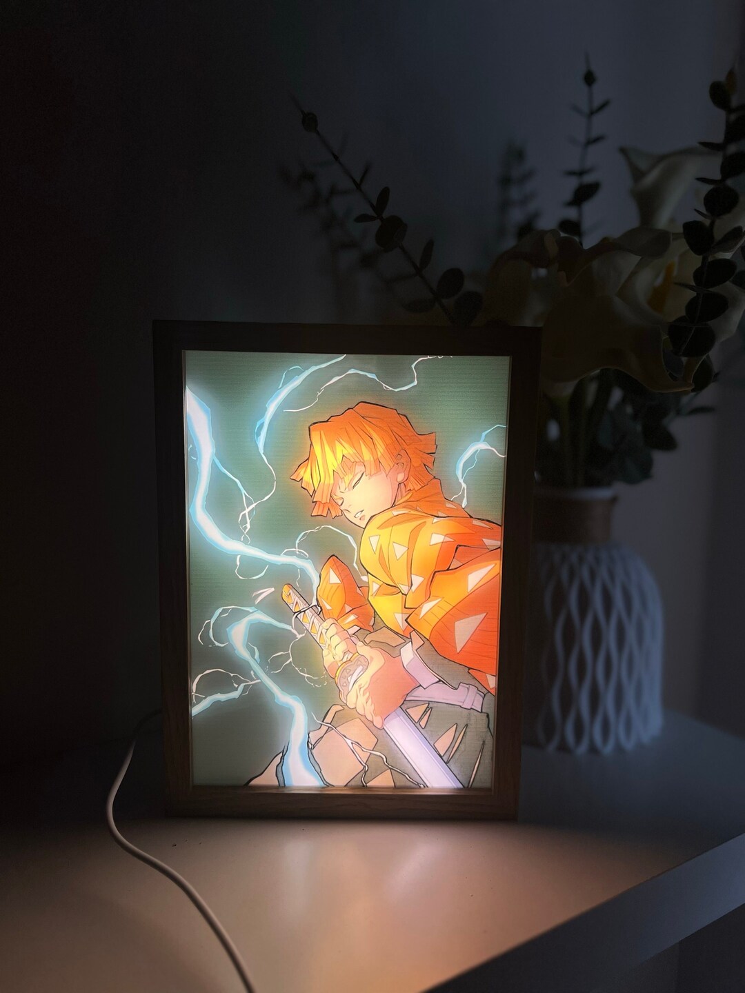 Demon Slayer LED Frame, Light-up Painting, Wall Art Light, Wooden Frame ...