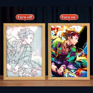 LED Frame Demon Slayer Light-up Painting, Wall Art Light, Wooden Frame ...