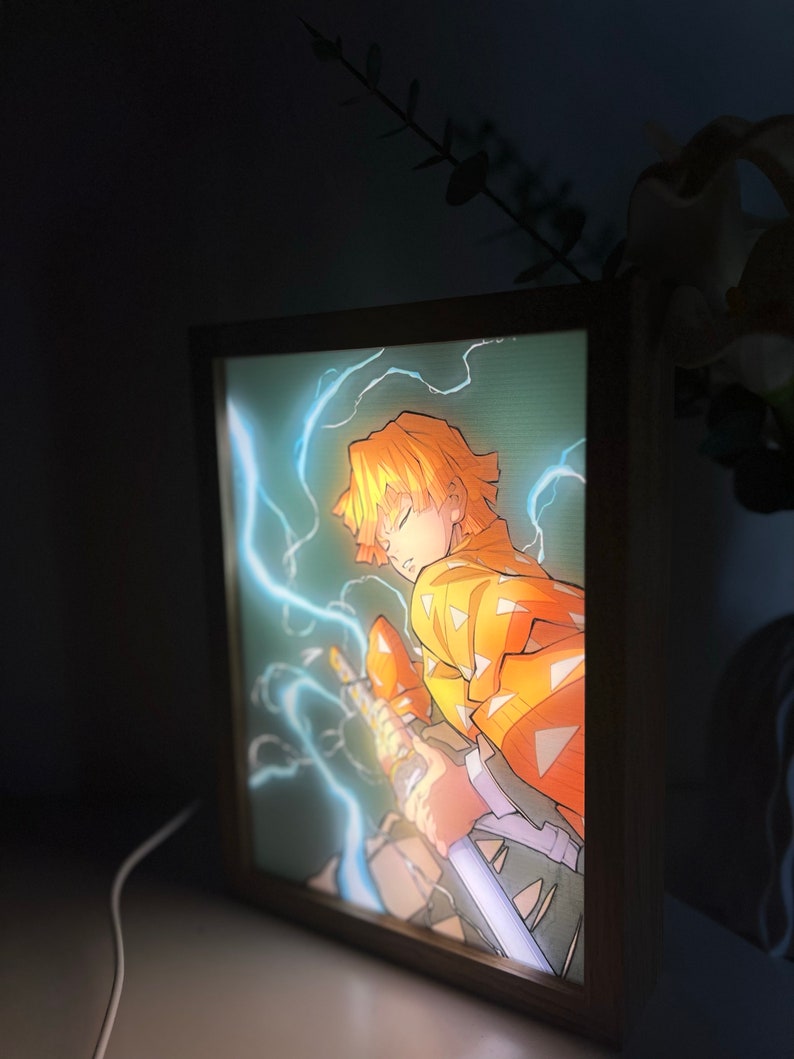 Demon Slayer LED Frame, Light-up Painting, Wall Art Light, Wooden Frame ...