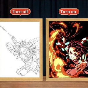 LED Frame Demon Slayer Light-up Painting, Wall Art Light, Wooden Frame ...