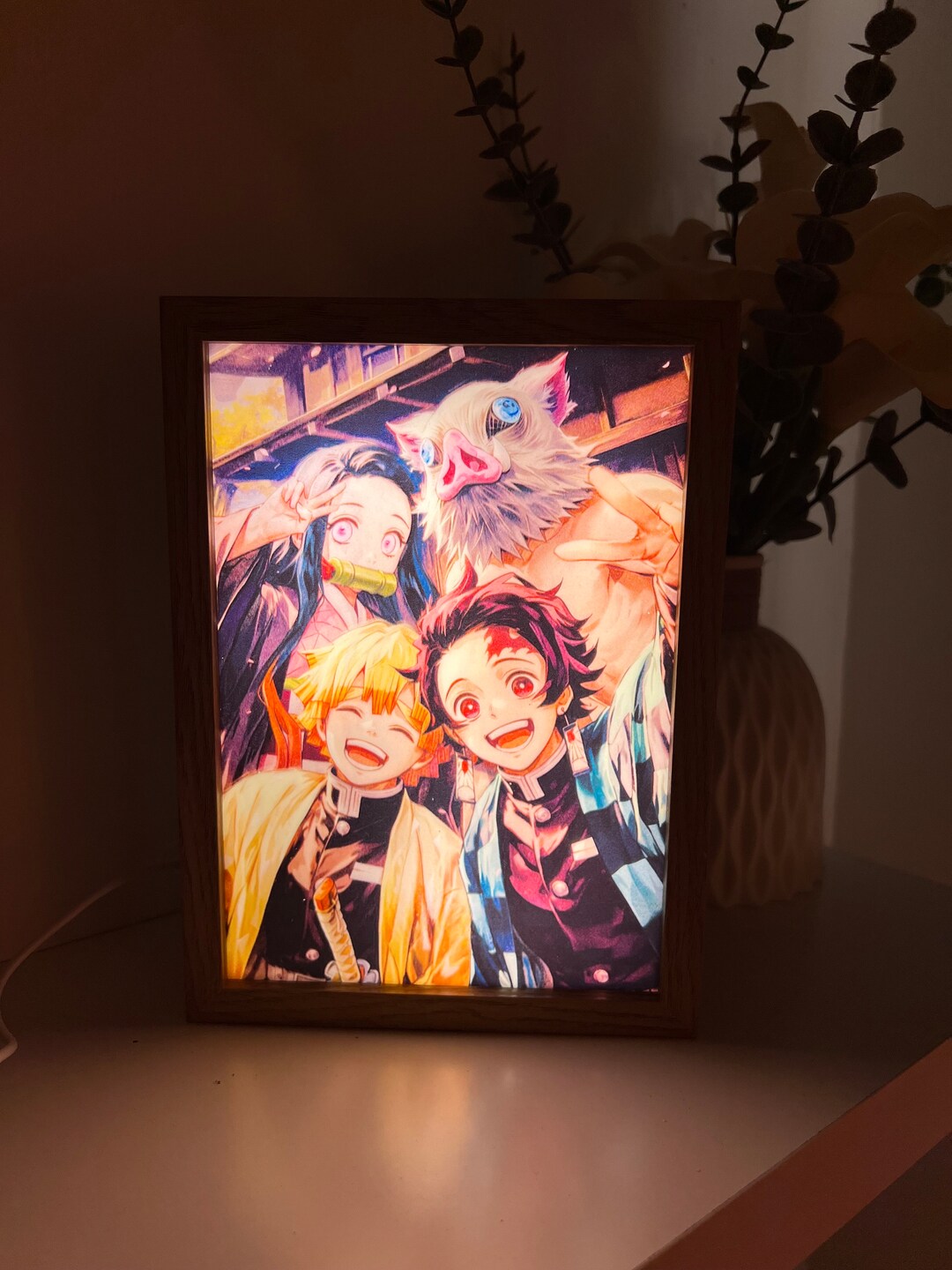 LED Frame Demon Slayer Light-up Painting, Wall Art Light, Wooden Frame ...