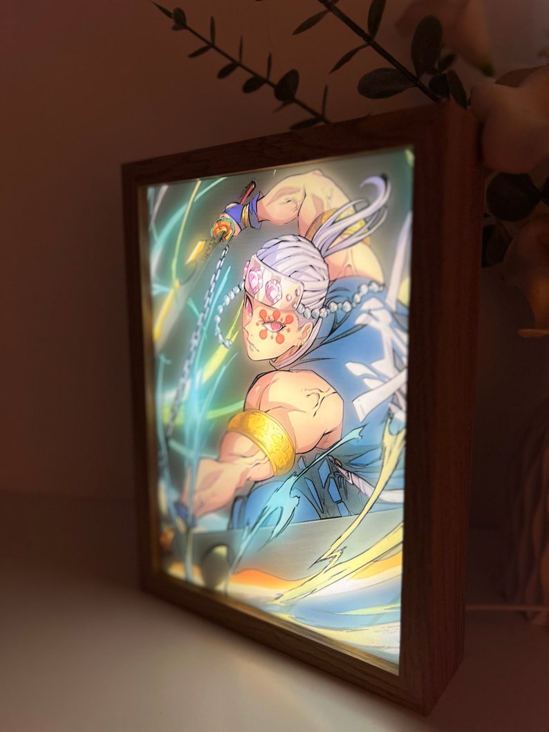 Demon Slayer LED Frame, Light-up Painting, Wall Art Light, Wooden Frame ...