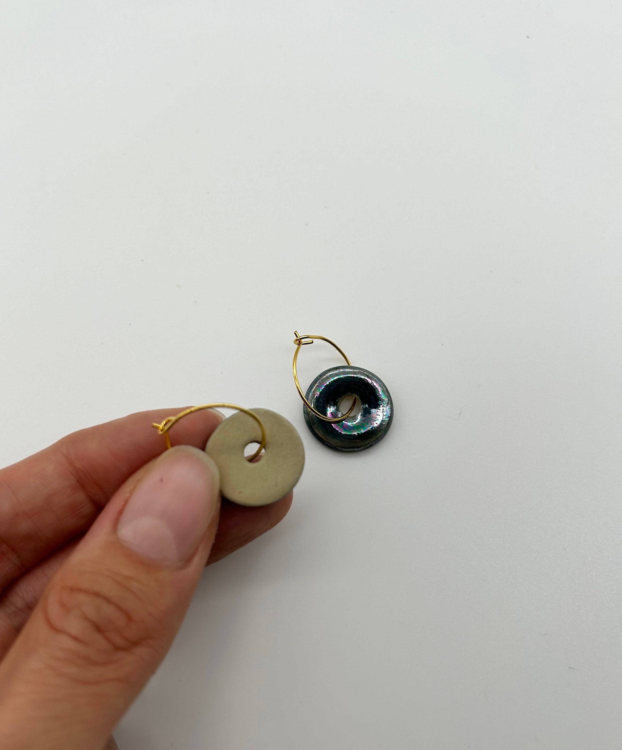 Blue and Orange Lustrous Stoneware Earrings, Handmade Earrings ...