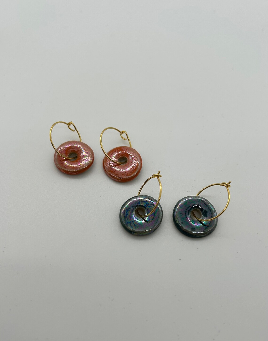 Blue and Orange Lustrous Stoneware Earrings, Handmade Earrings ...