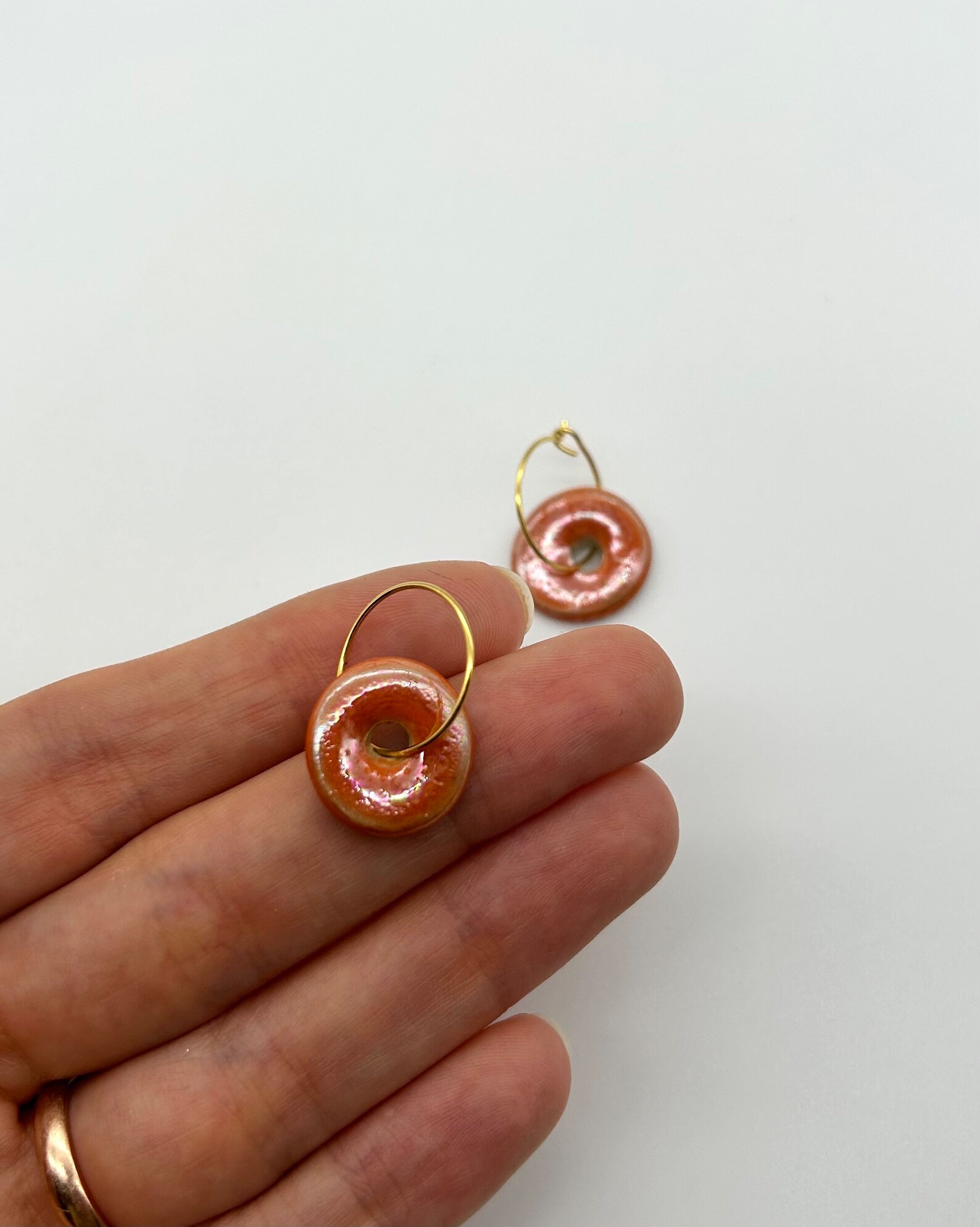 Blue and Orange Lustrous Stoneware Earrings, Handmade Earrings ...