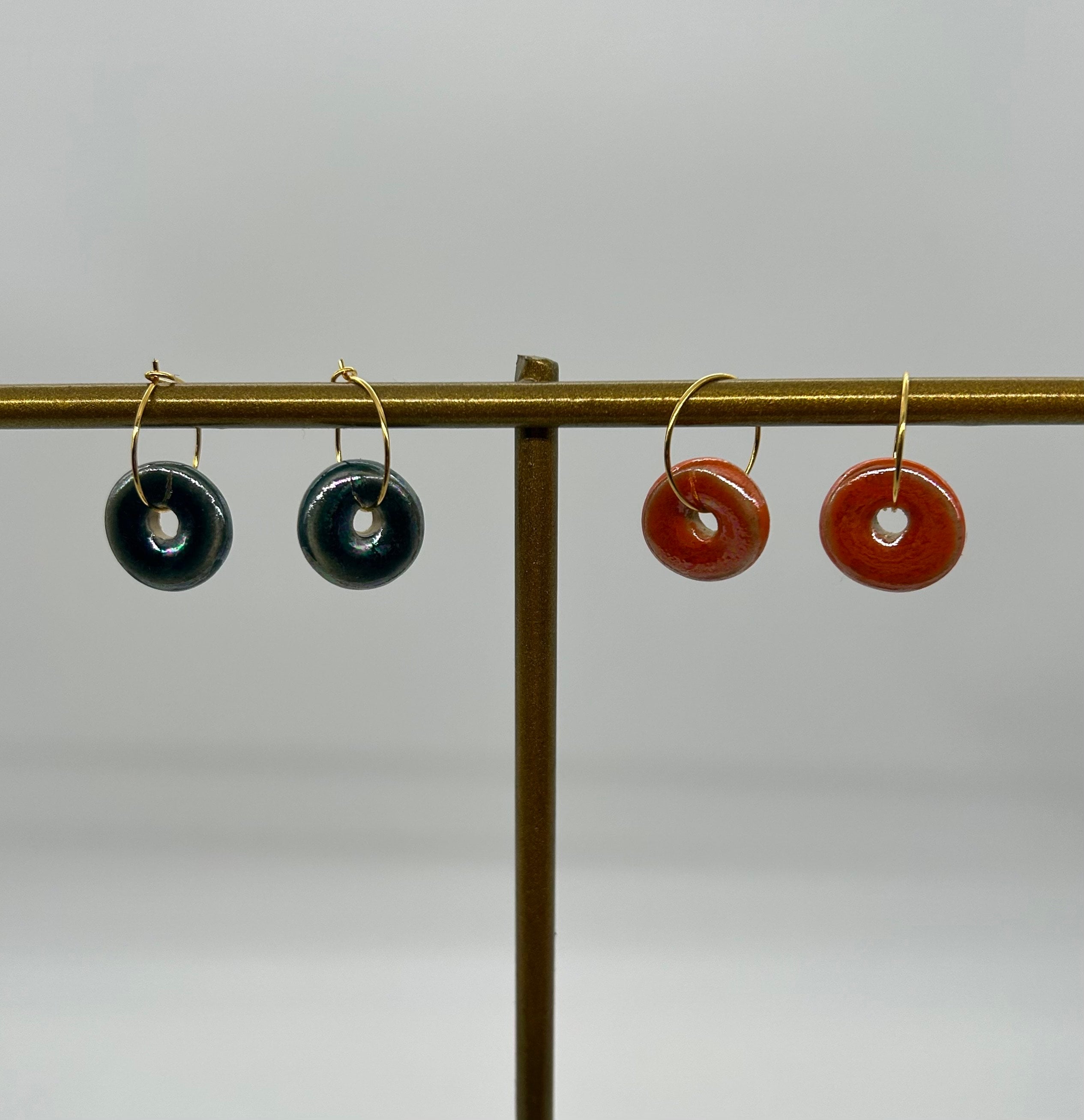 Blue and Orange Lustrous Stoneware Earrings, Handmade Earrings ...
