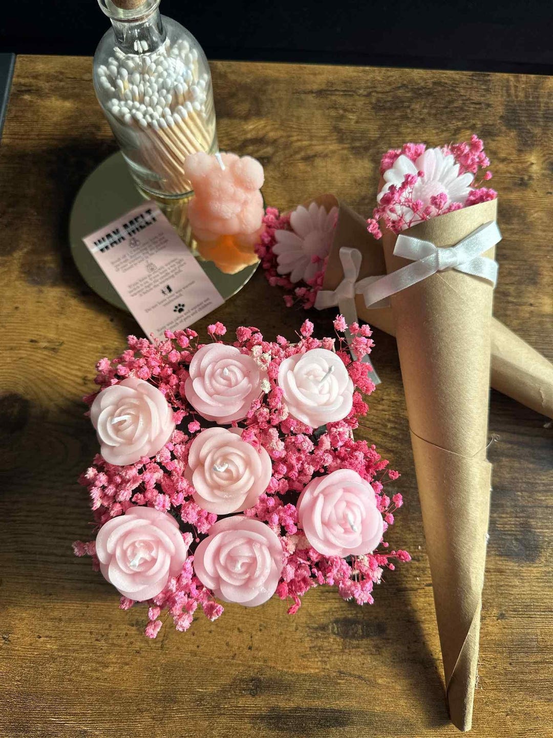Floral Candle Gift Box | Wax Roses & Daisy Flowers | Handmade Romantic ...