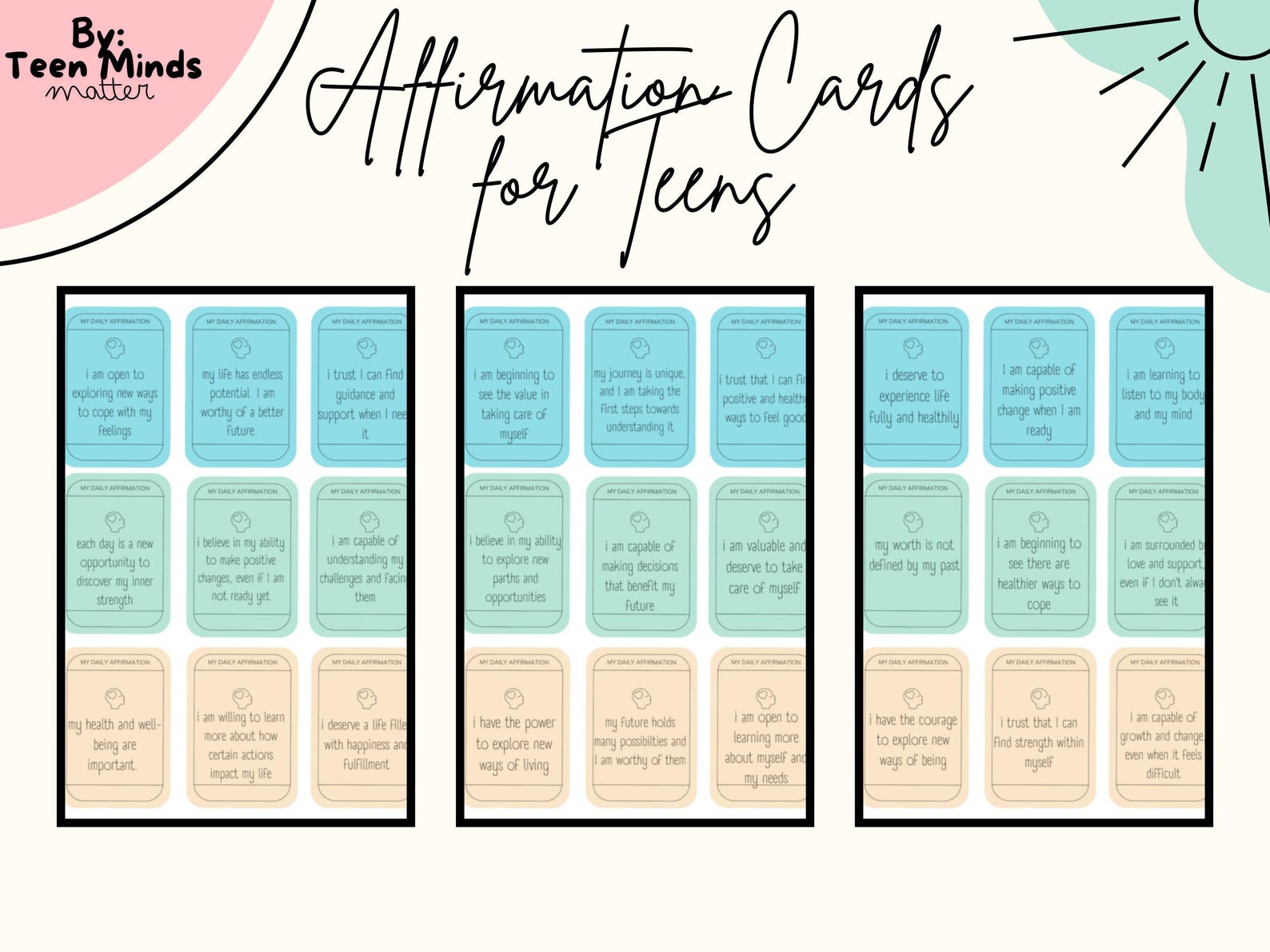 Positive Affirmation Cards for Teens, Printable Affirmation Cards for ...