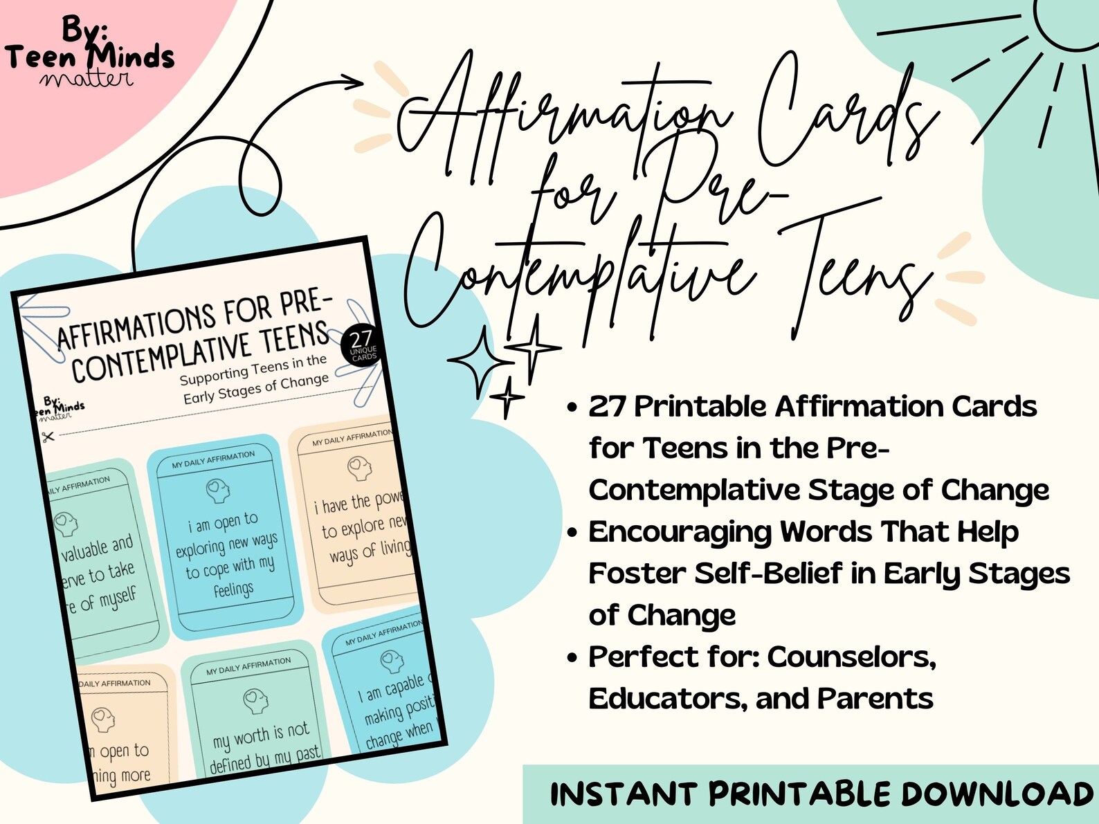 Positive Affirmation Cards for Teens, Printable Affirmation Cards for ...