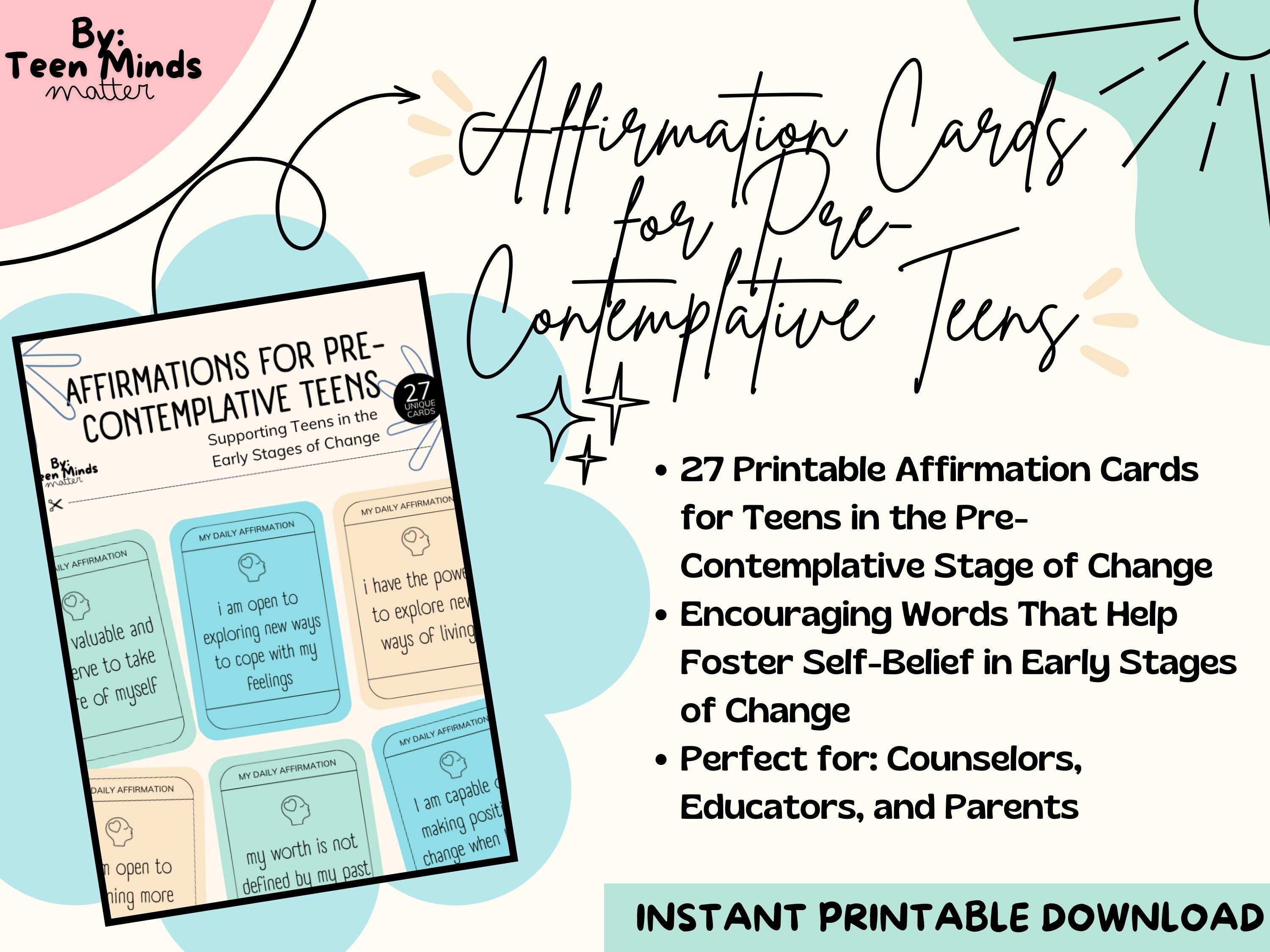 Positive Affirmation Cards for Teens, Printable Affirmation Cards for ...