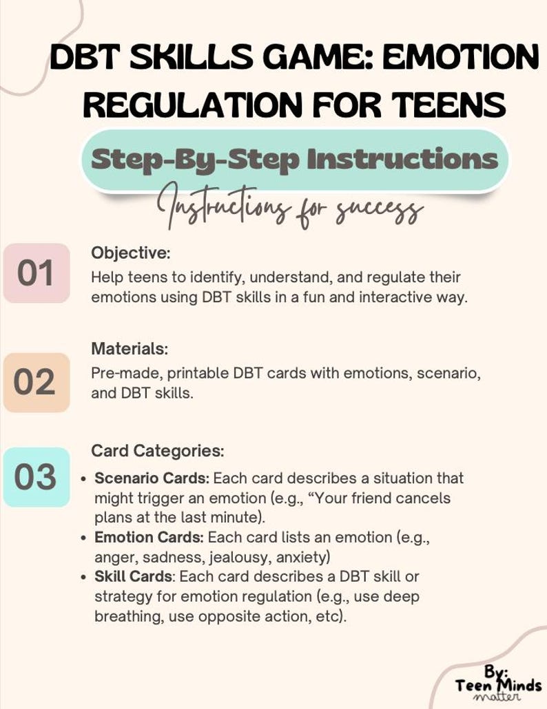 DBT Emotional Regulation Skills Therapy Games for Teens Game Teens ...