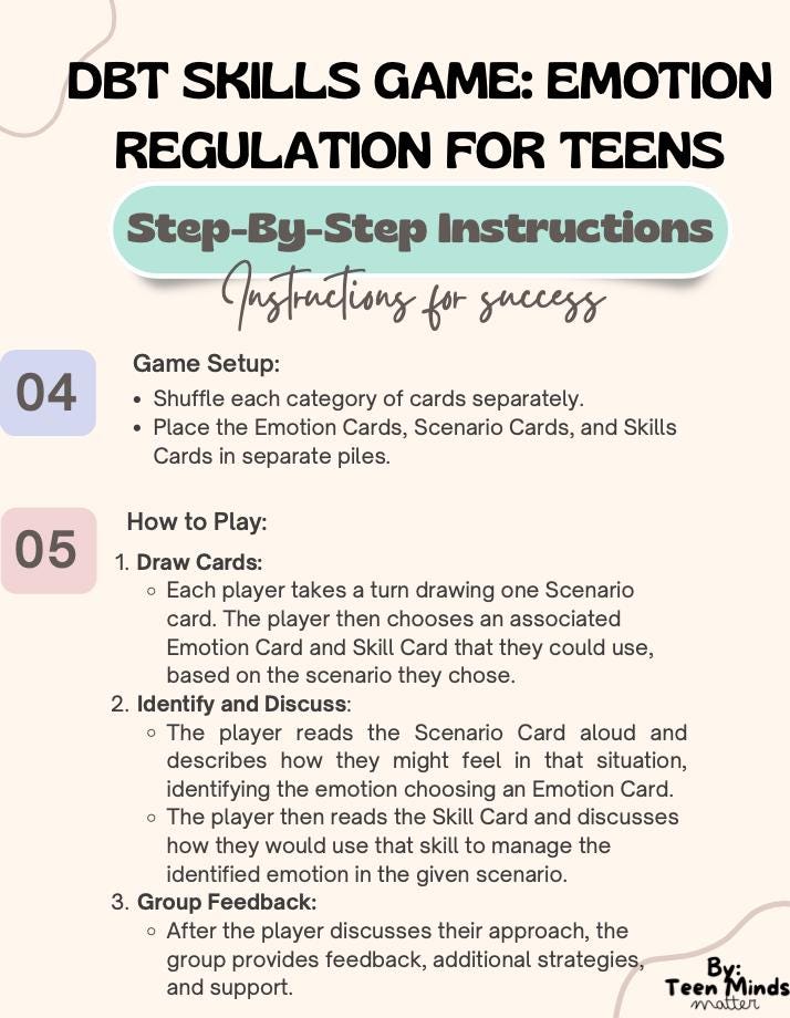 DBT Skills Game, DBT Cards for Teens, Emotional Regulation for Teens, Therapy Game, Youth Group ...