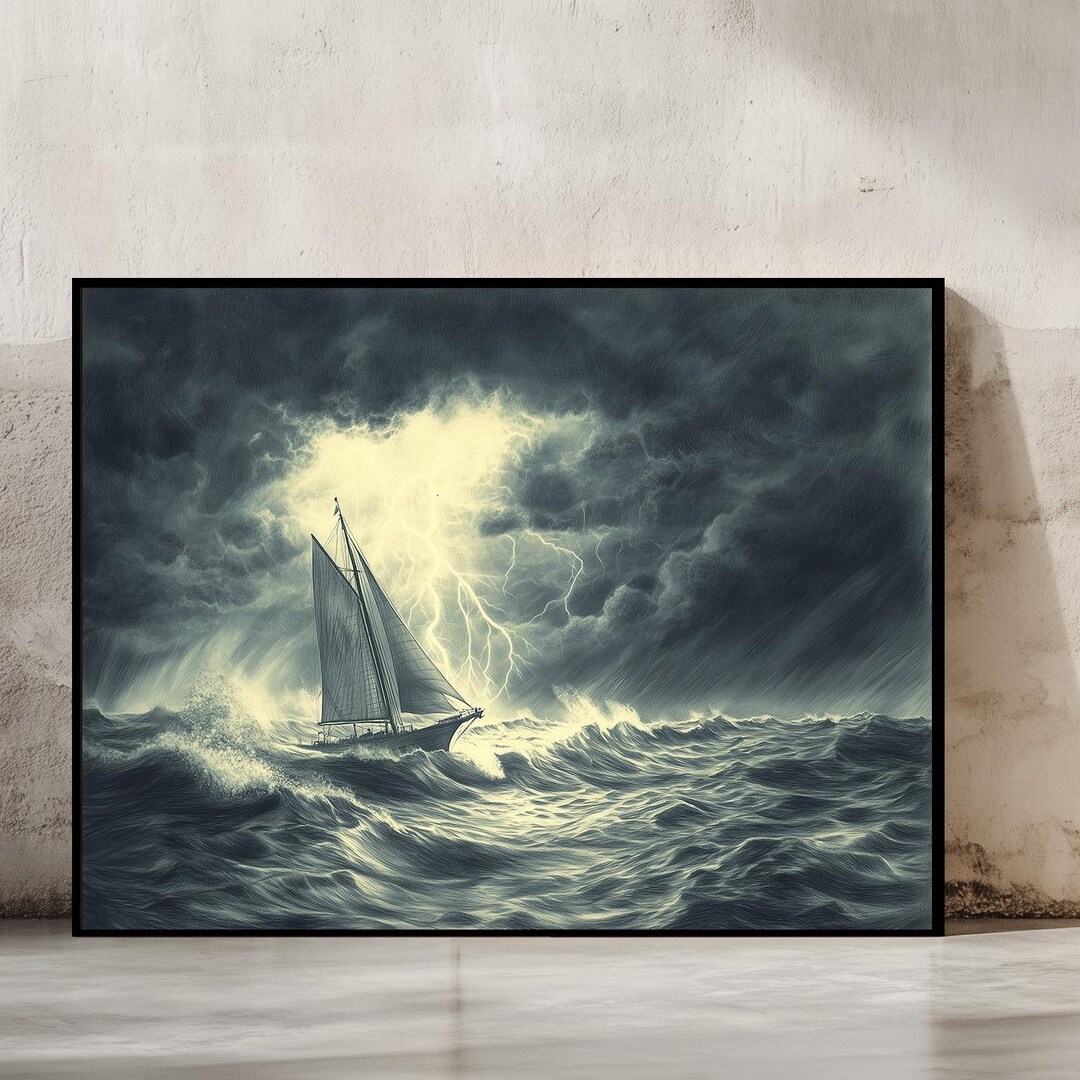 Thunderstorm Sailing Pencil Drawing Print - Etsy