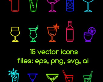 Vector Icons. Single-color Outline Icons. Cocktails. Drinks. Beverage ...