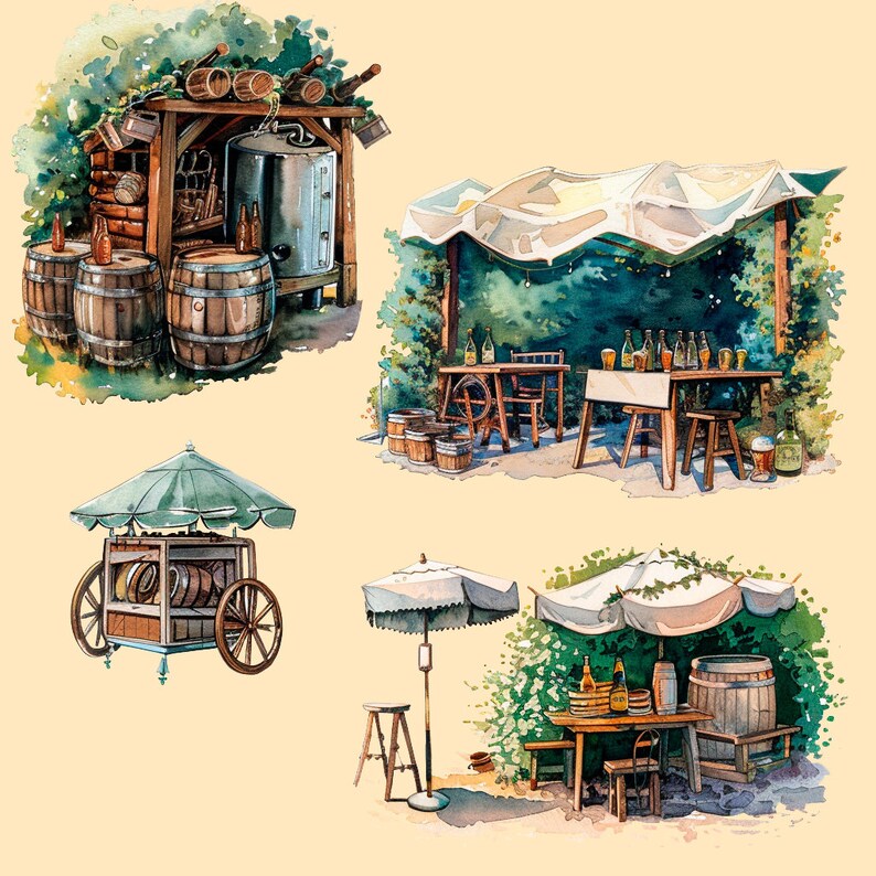 Watercolor Illustration With 21 PNG Elements Featuring Various Beer ...