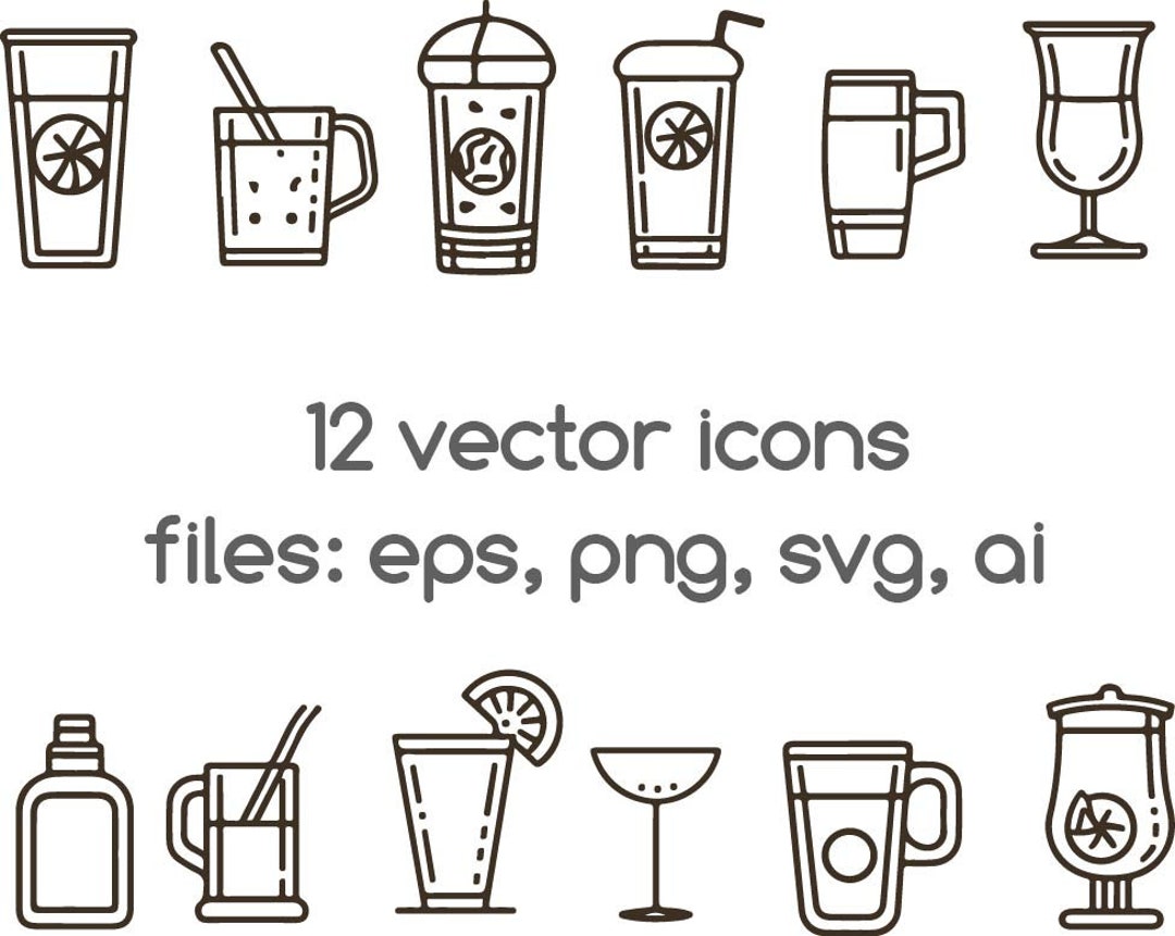 Vector Icons. Single-color Outline Icons. Cocktails. Drinks. Beverage ...