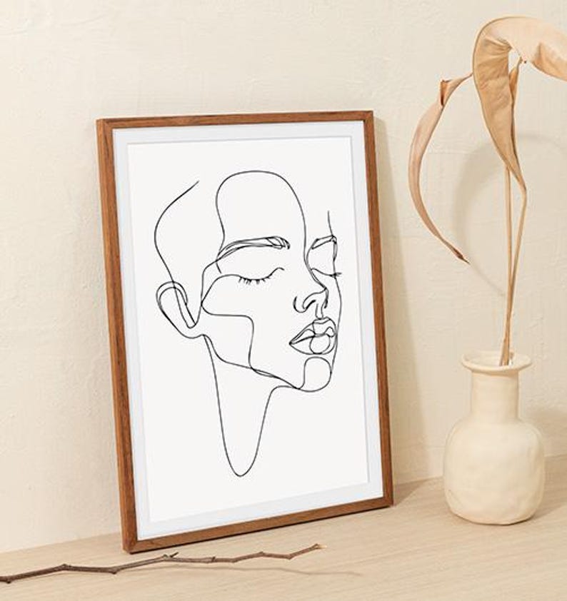 Abstract Female Portrait Line Art. Modern Minimalist Wall Art. Digital ...