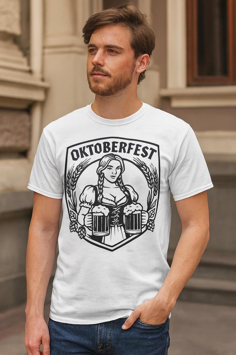 OKTOBERFEST Logo Beer Girl SVG – Bavarian Waitress Shield, Hops & Wheat ...
