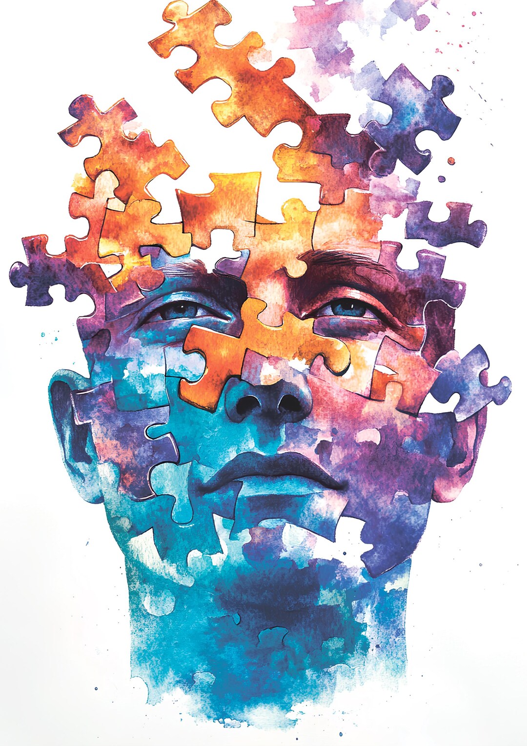 Set of 3 Abstract Puzzle Face Prints - Digital Download, Modern ...