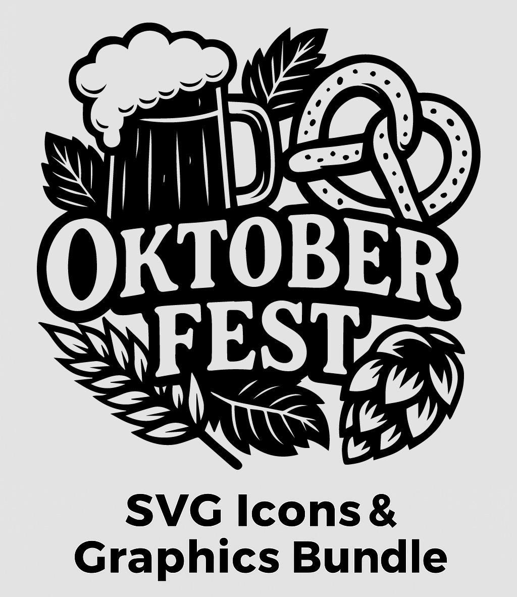 Oktoberfest SVG Bundle, Beer Mug, Pretzel, Hops and Leaves, German ...