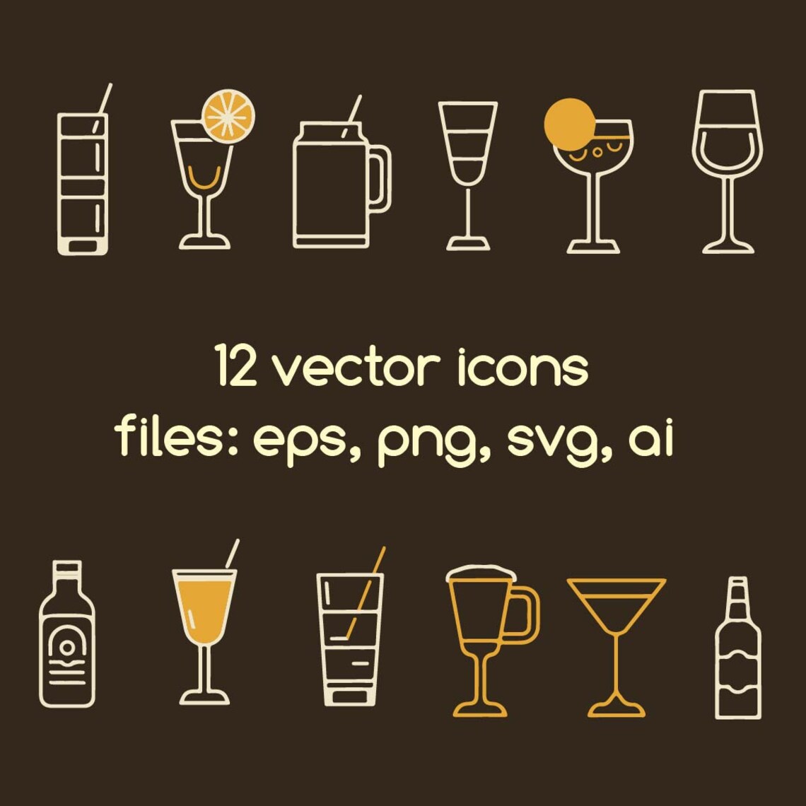Vector Icons. Single-color Outline Icons. Cocktails. Drinks. Beverage ...