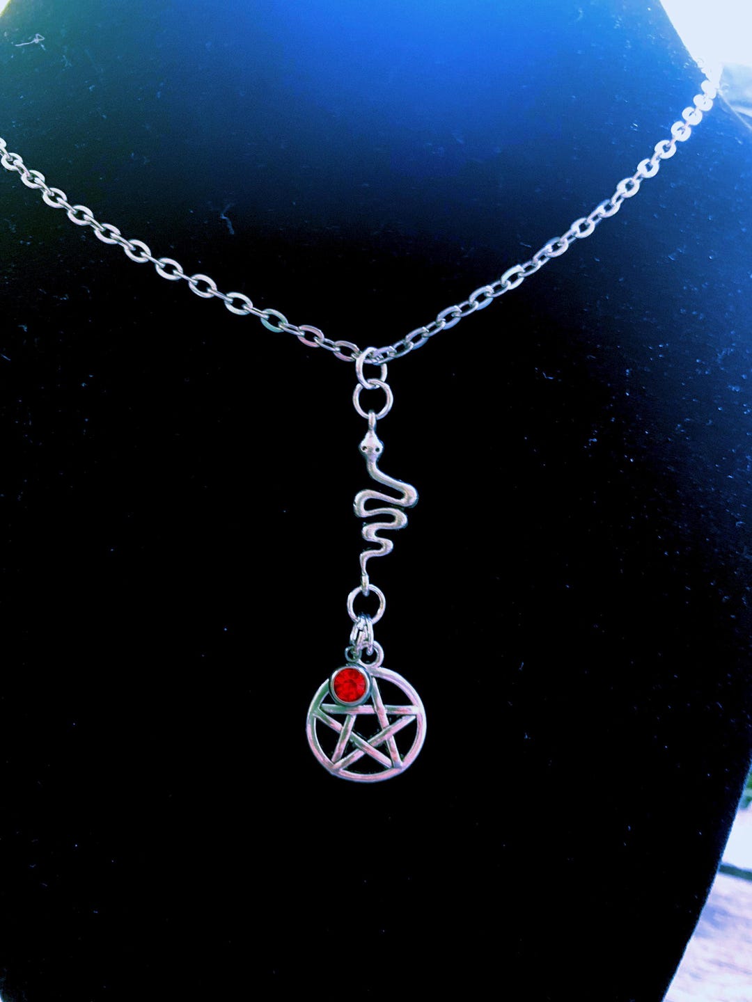 Magical Snake & Pentagram Ruby Crystal Necklace Snake Necklace Gothic ...