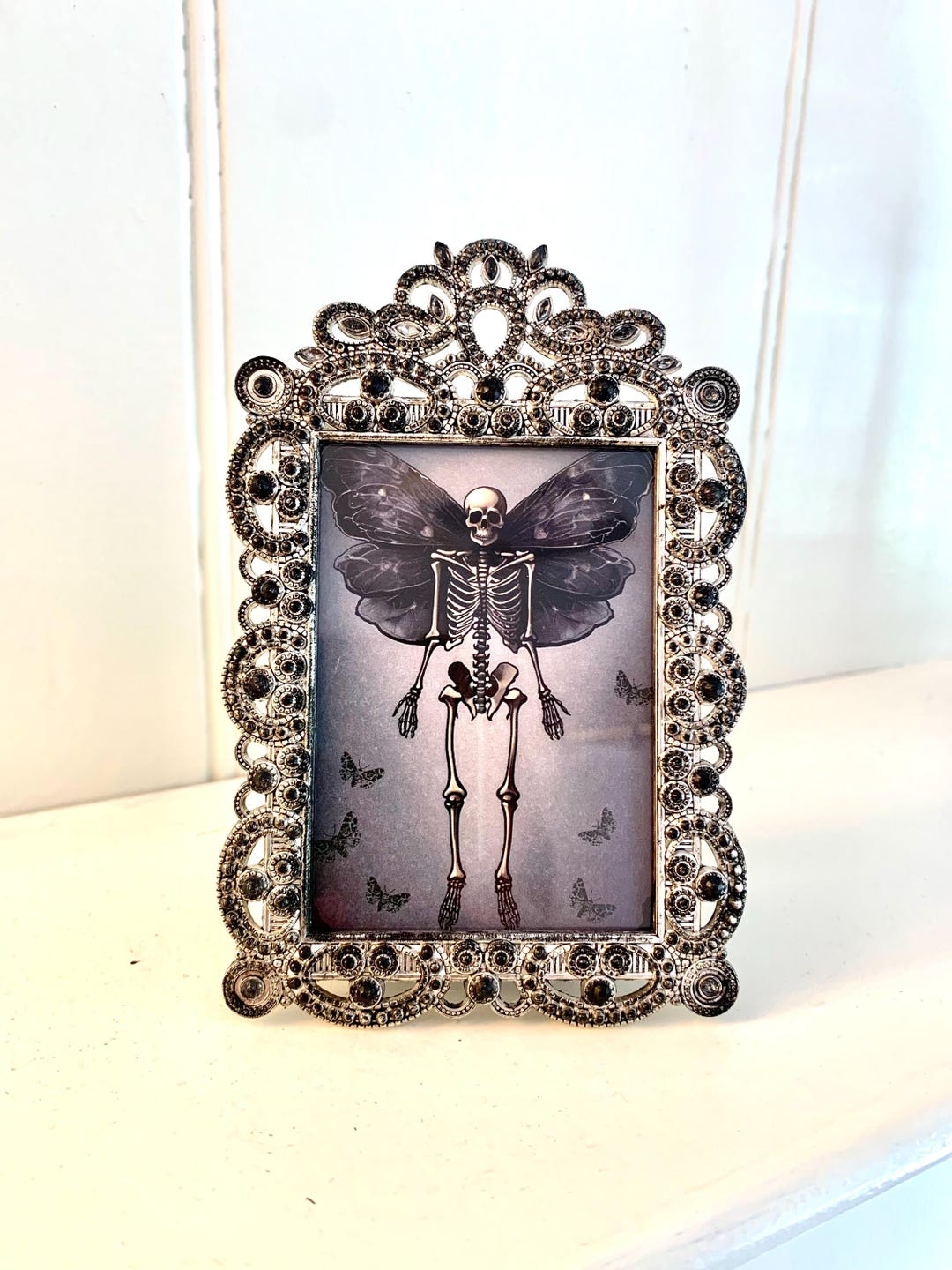Gothic Mini Wall Art Oddities Curiosities Print Skeleton Black Wings ...