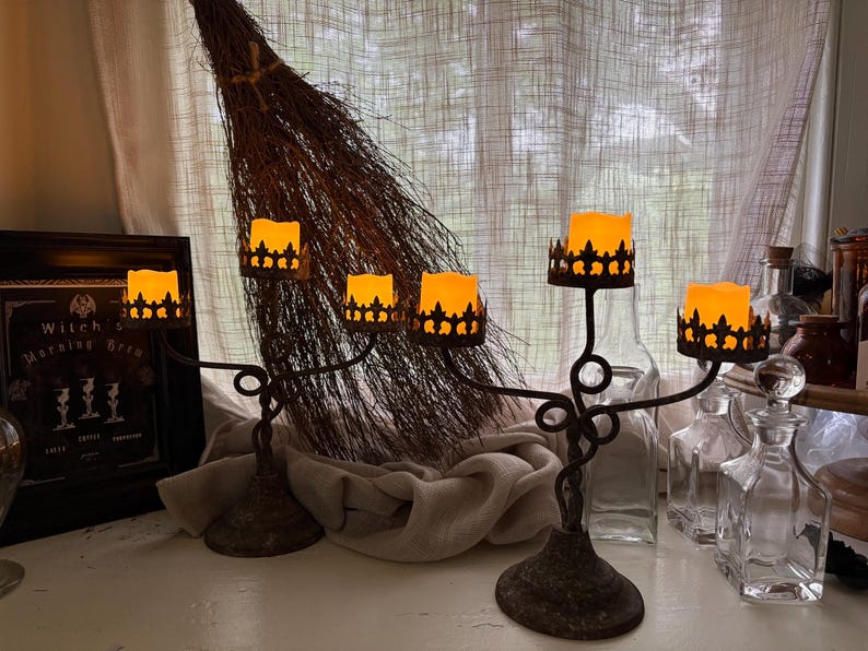 Mystical Candleabra - Rustic Witchy Decor, Antique Black Magic Candle ...