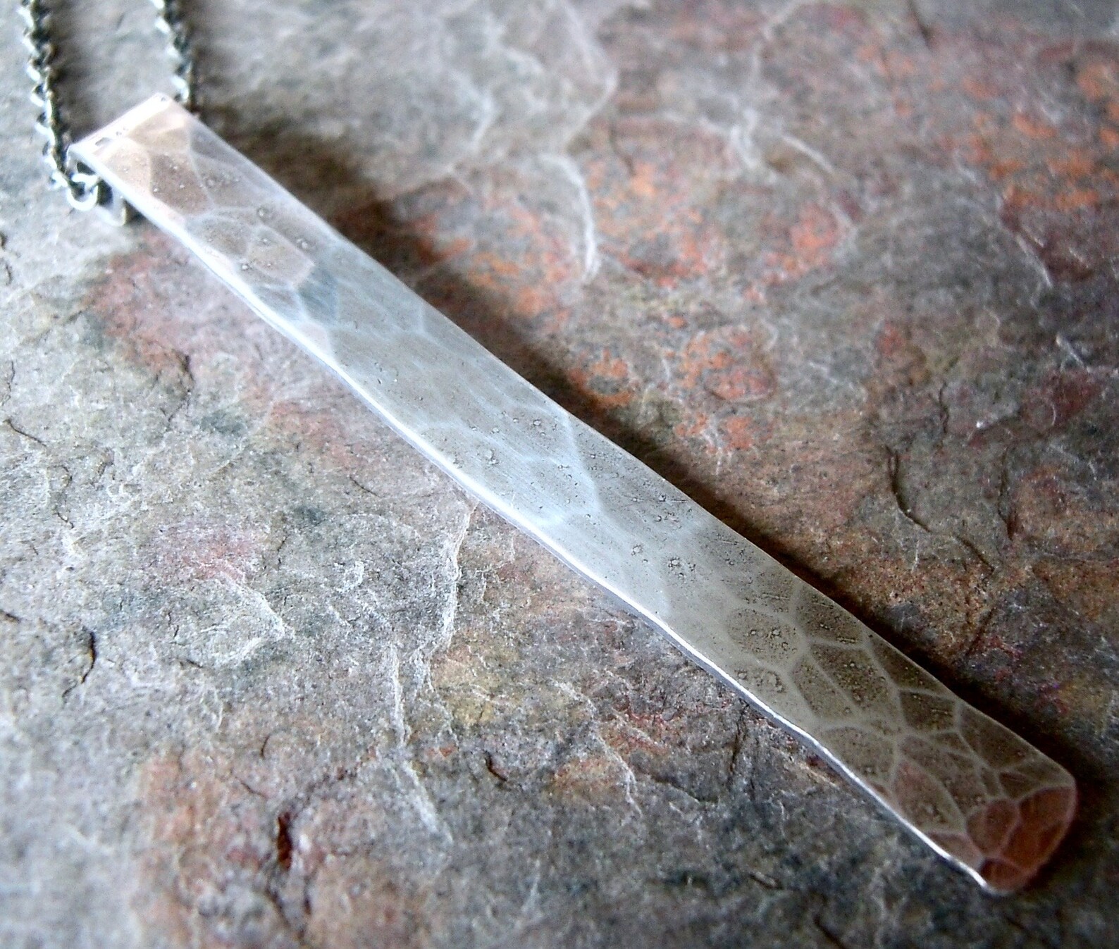 Long Sterling Silver Bar Necklace Handmade Hammered Sterling | Etsy