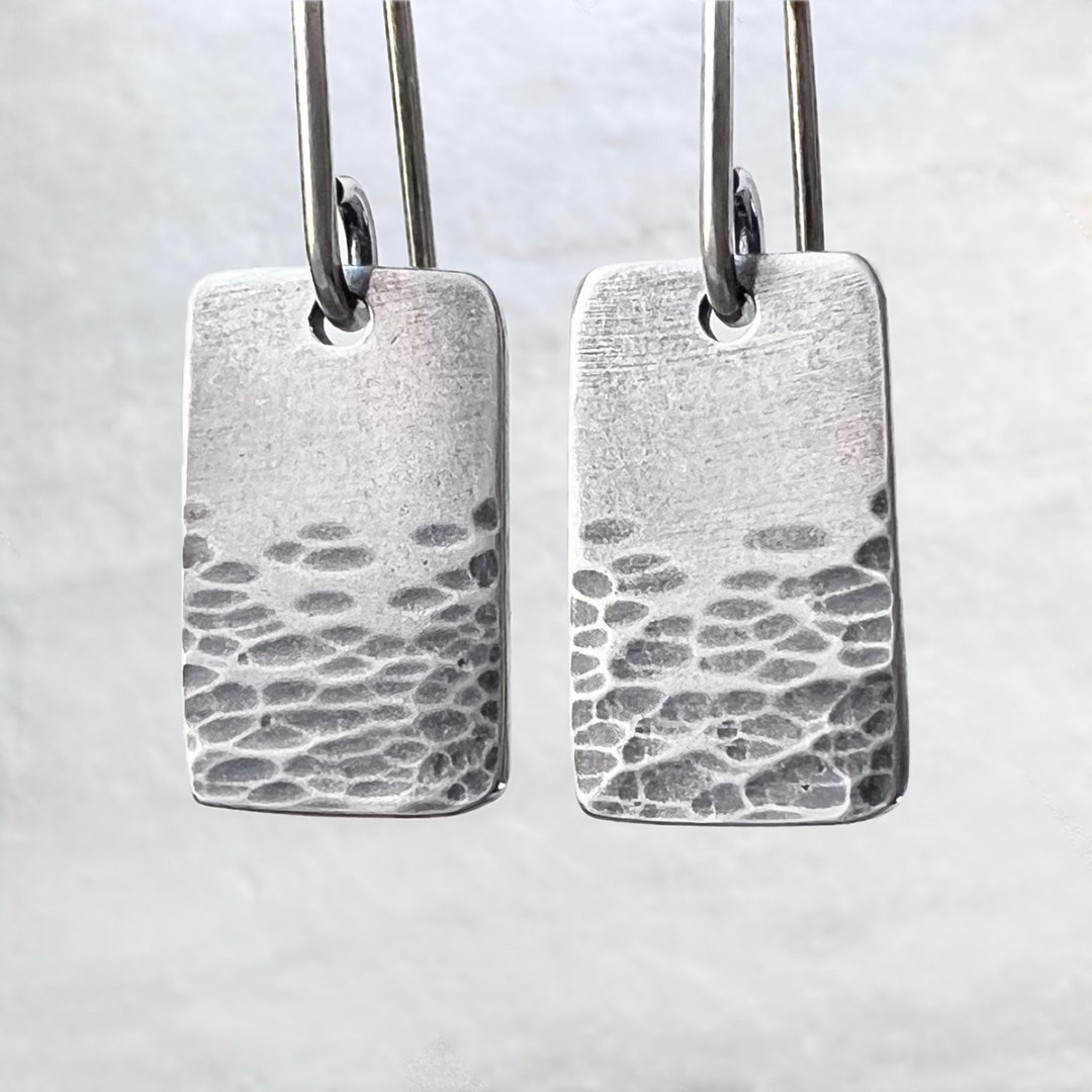 Rectangle Sterling Silver Earrings Solid Silver Hammered Rectangular ...