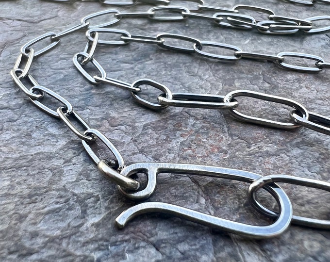 Sterling Silver Rectangular Chain - Adjustable Chain With Handmade Hook ...