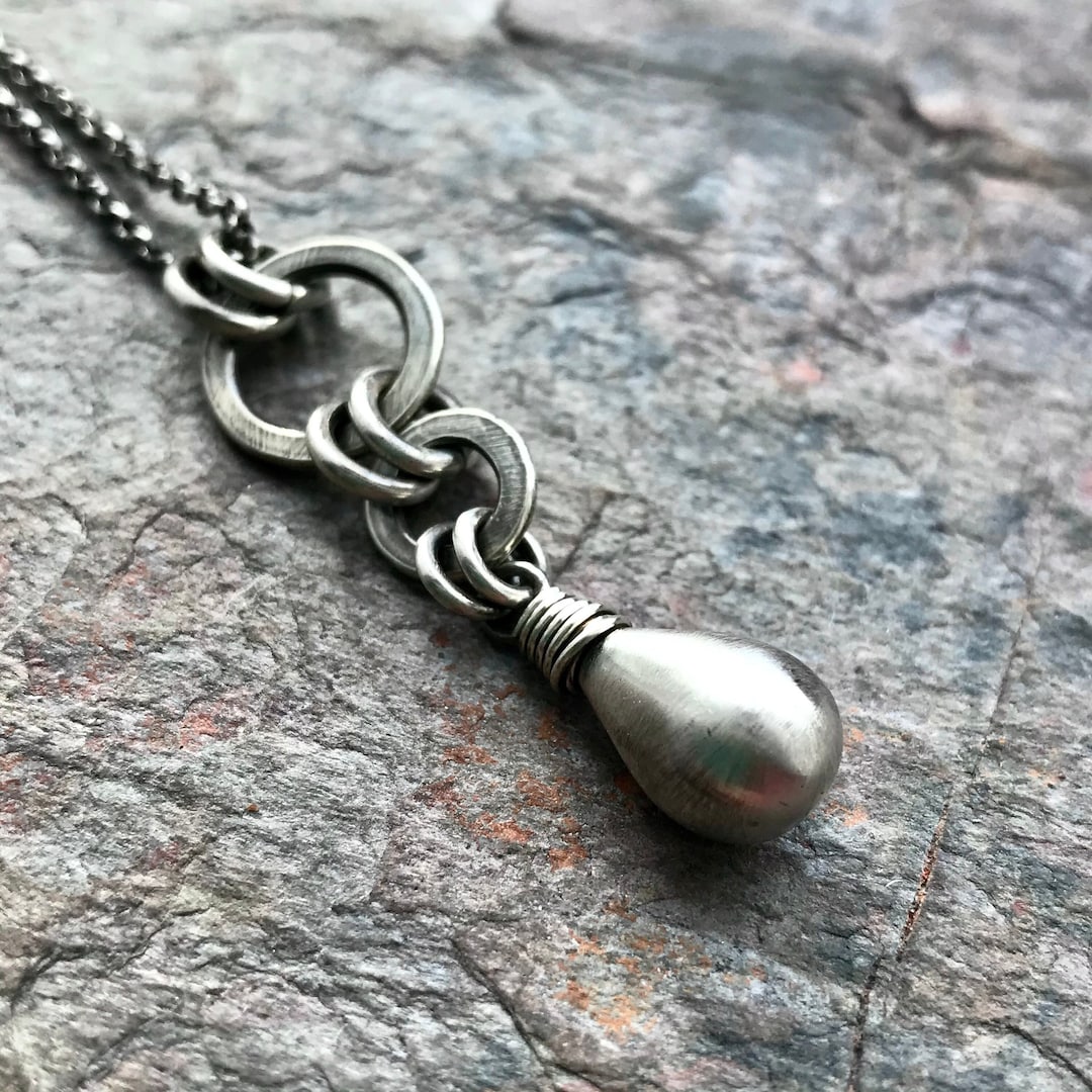 Long Sterling Silver Teardrop Necklace - Handmade Sterling Silver ...