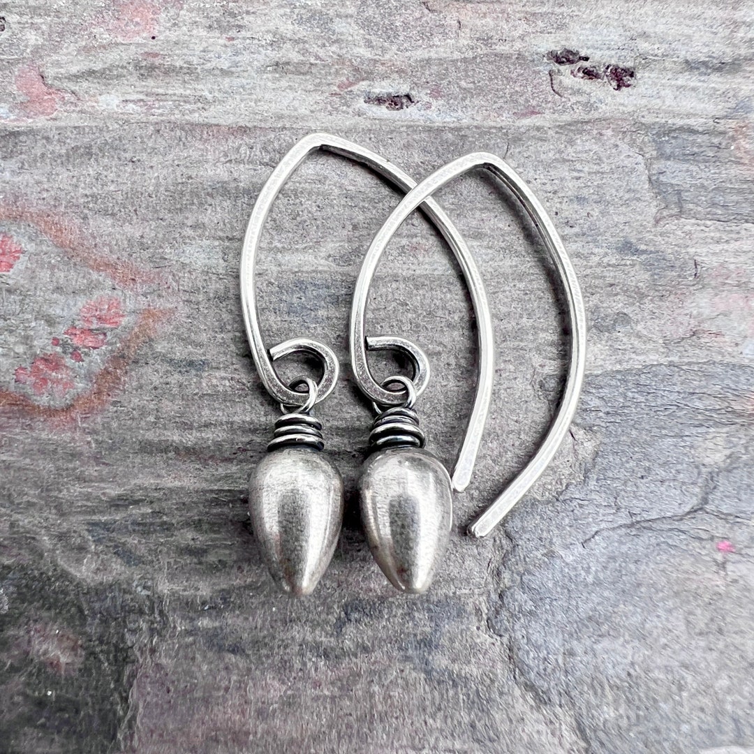 Sterling Silver Teardrop Spike Earrings | Small Silver Point Dangle ...