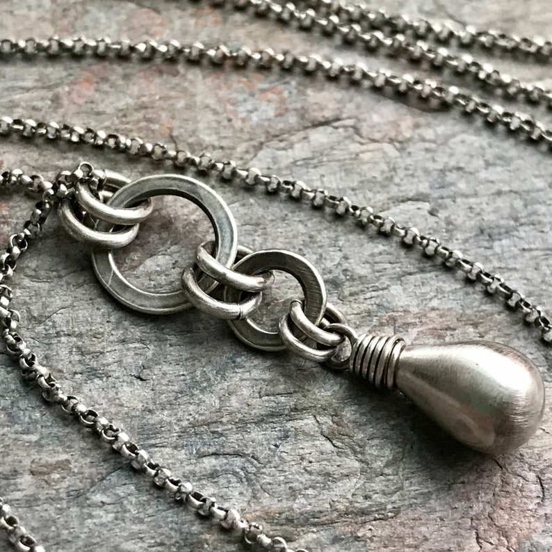 Long Sterling Silver Teardrop Necklace Handmade Sterling - Etsy