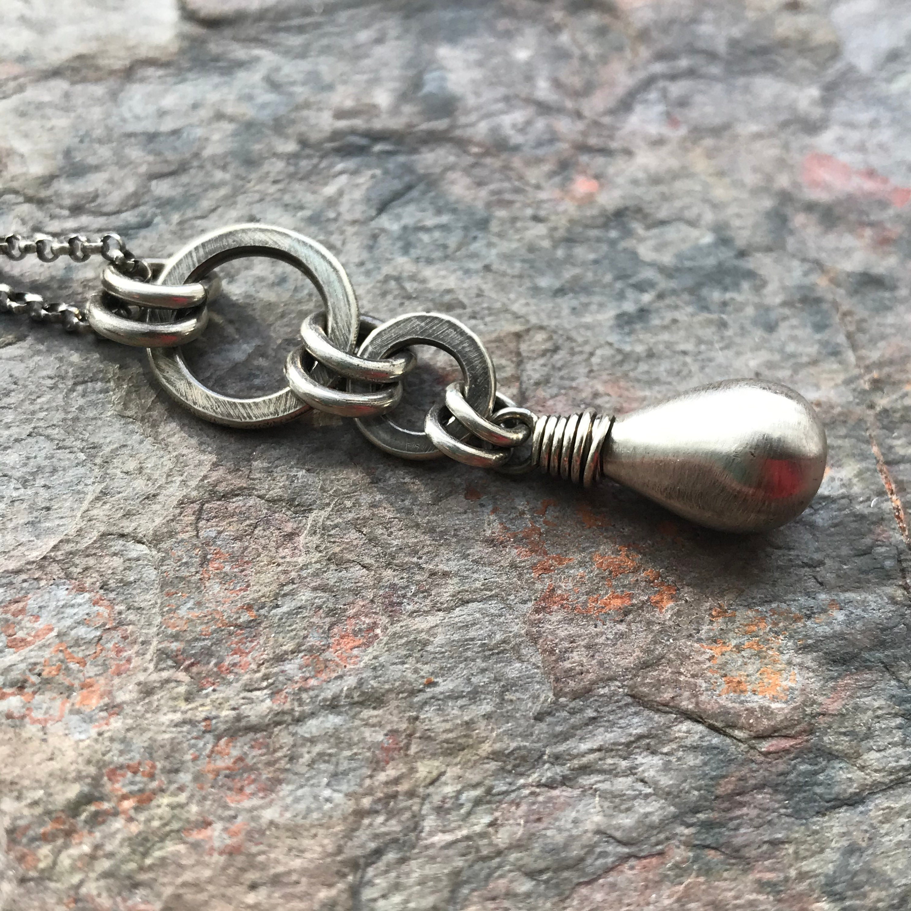 Long Sterling Silver Teardrop Necklace Handmade Sterling | Etsy